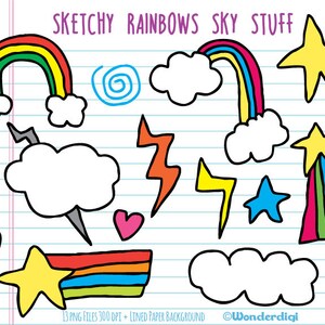 Rainbows Clip Art Rainbows Stars Clouds Clip Art Sketchy | Etsy