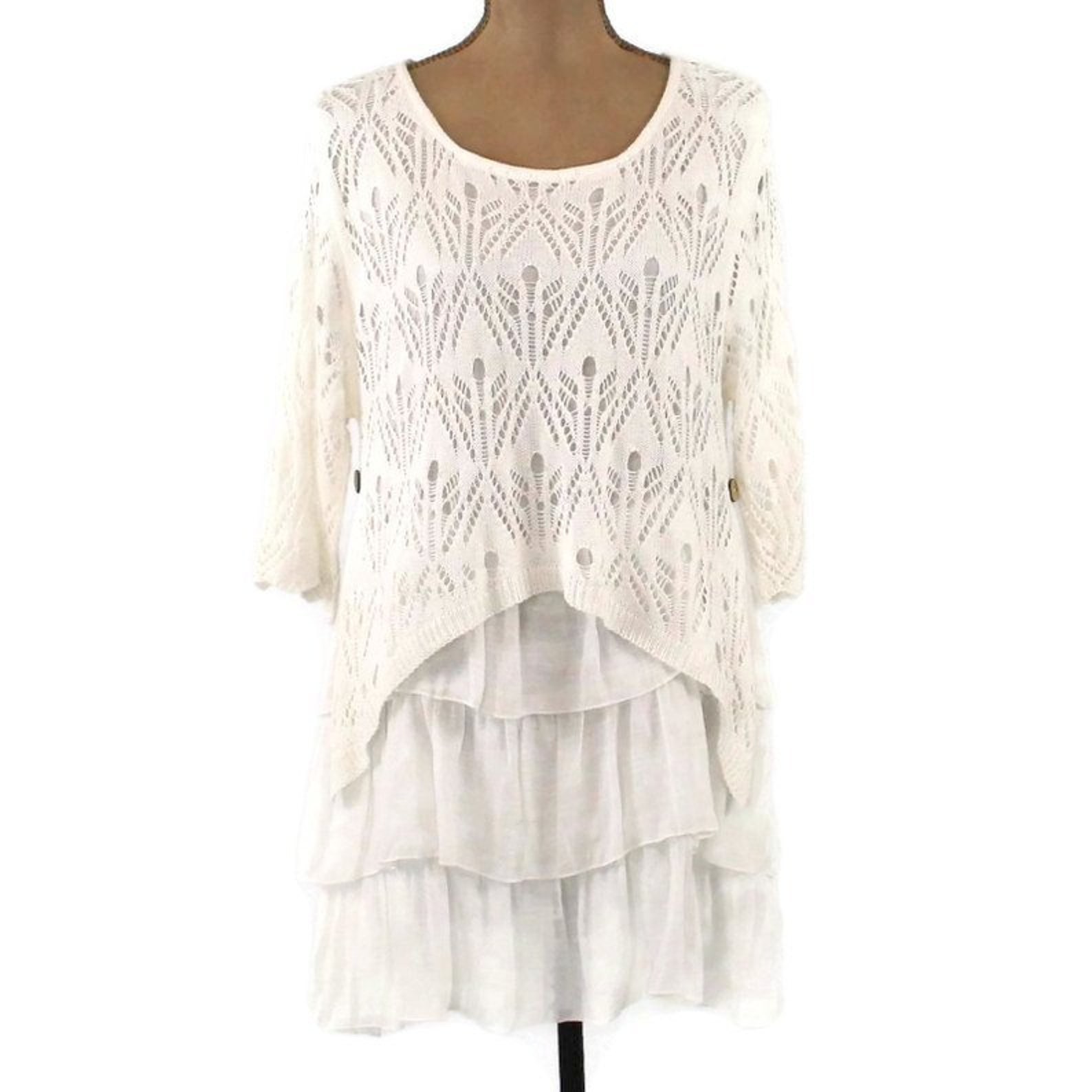 White Boho Dress Short Layered Ruffle Dress Mini Sweater - Etsy