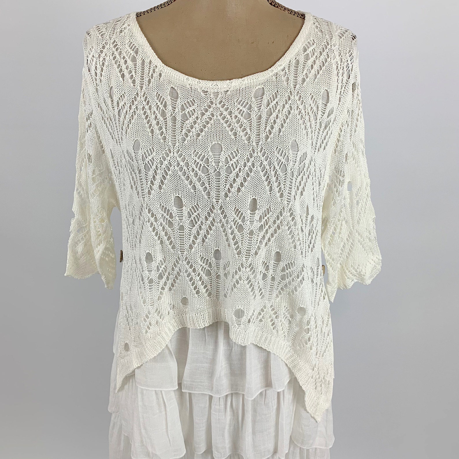 White Boho Dress Short Layered Ruffle Dress Mini Sweater - Etsy