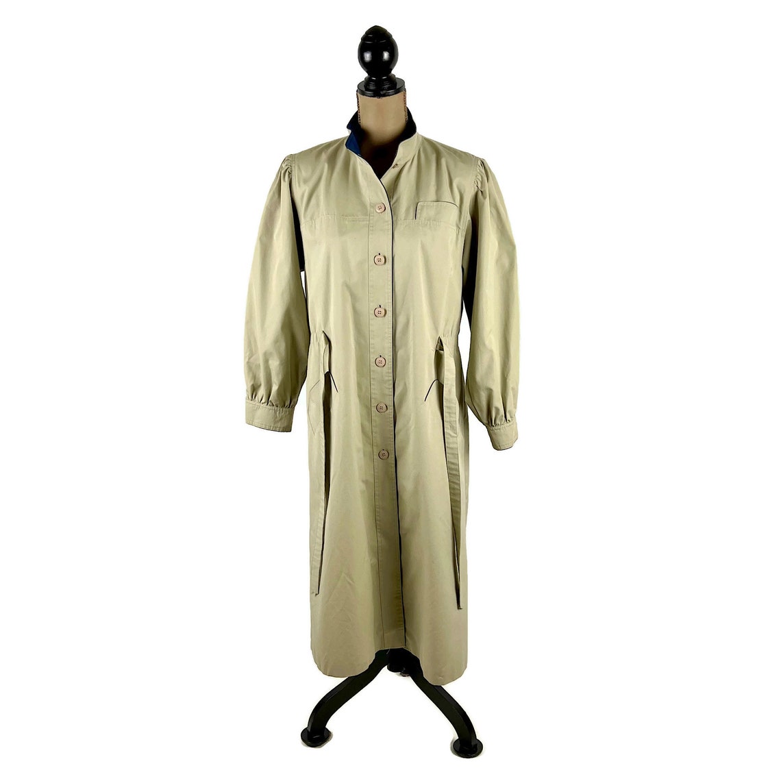80s Vintage Beige Raincoat With Navy Piping 1980s Rain - Etsy