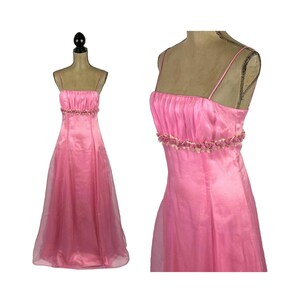 XS - 90s Pink Formal Dress, Spaghetti Strap Gown Iridescent Chiffon ...