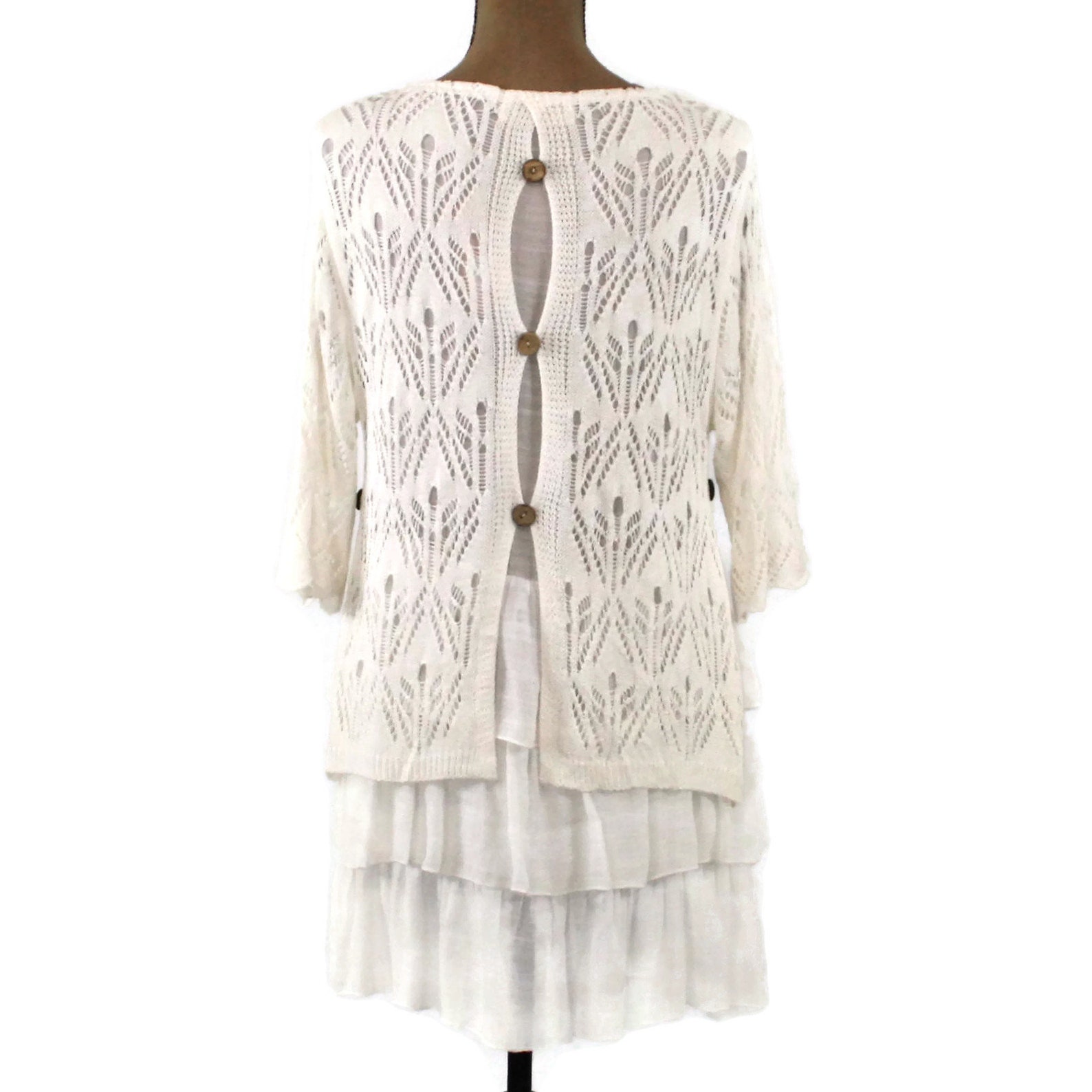 White Boho Dress Short Layered Ruffle Dress Mini Sweater - Etsy