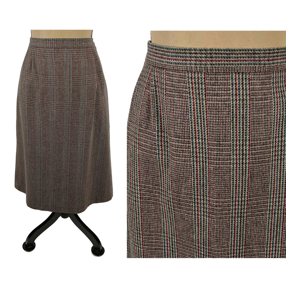 80s Plaid Skirt XL, Tweed Wool Blend Aline Midi With Pockets, 33 Waist ...
