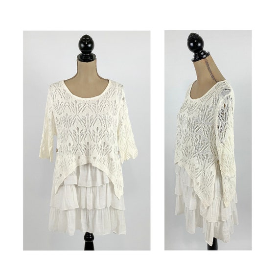 White Boho Dress Short Layered Ruffle Dress Mini Sweater - Etsy