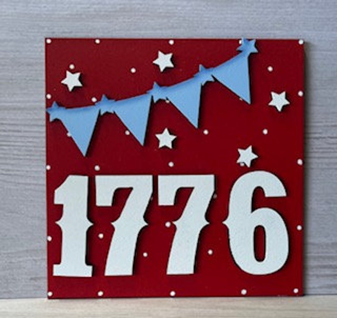 6 Square 1776 With Banner and Stars Sign, DIY Blank Project, Tiered ...