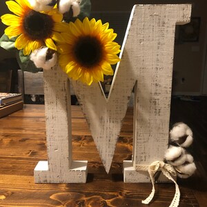 Rustic Wooden Letter M, Sunflower & Cotton - Etsy