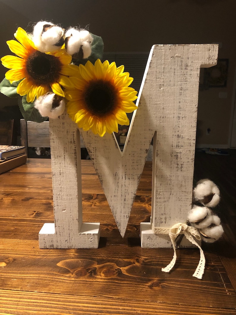 Rustic Wooden Letter M, Sunflower & Cotton - Etsy