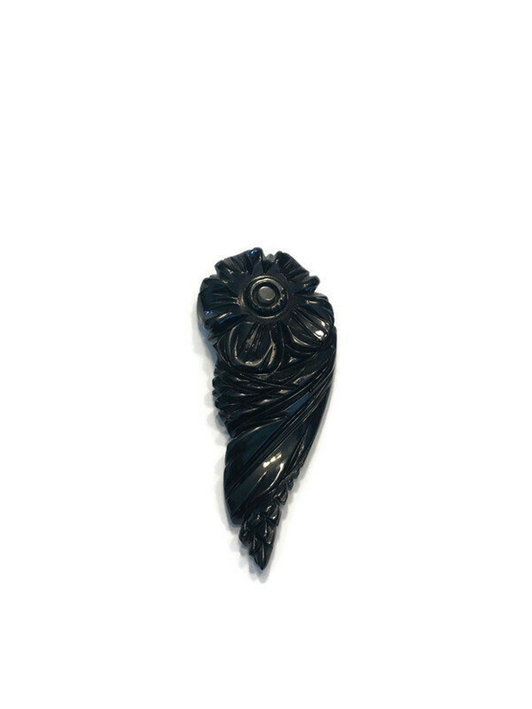 Large Heavily Carved Black Bakelite Dress Clip, Scarf Clip, Fur Clip ...