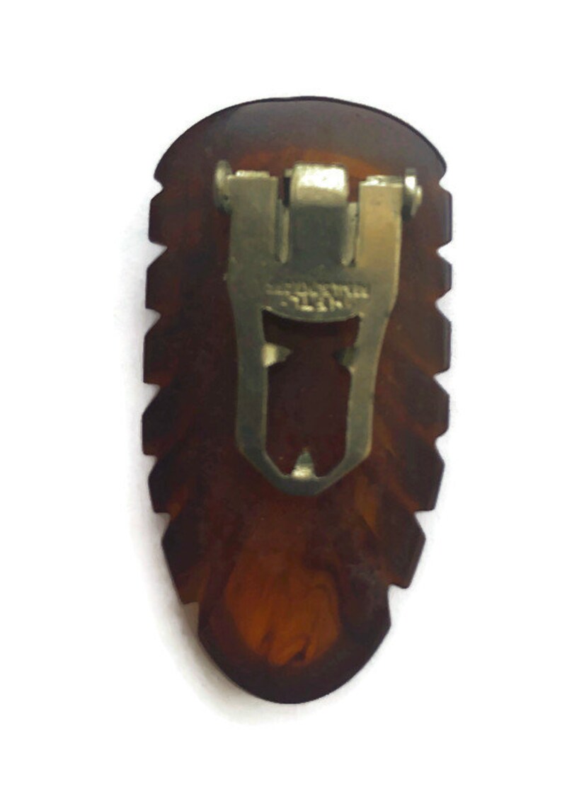 Iced Tea or Root Beer Bakelite Dress Clip, Carved Bakelite Dress Clip ...