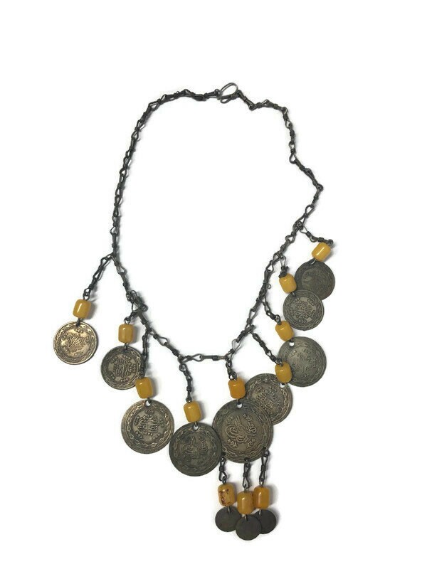 Huge Vintage Middle Eastern Necklace Yellow Bakelite and - Etsy