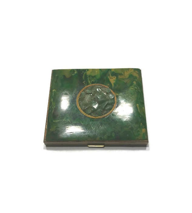 Green Bakelite and Jadeite Compact, Vintage Schildkraut Powder Compact ...