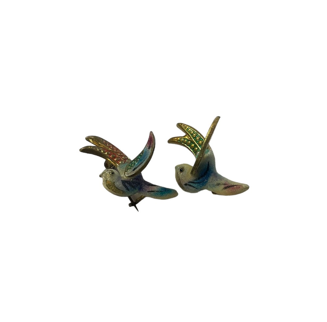 Vintage Swallow Brooches, Pair of Painted Bird Brooches, Figural ...