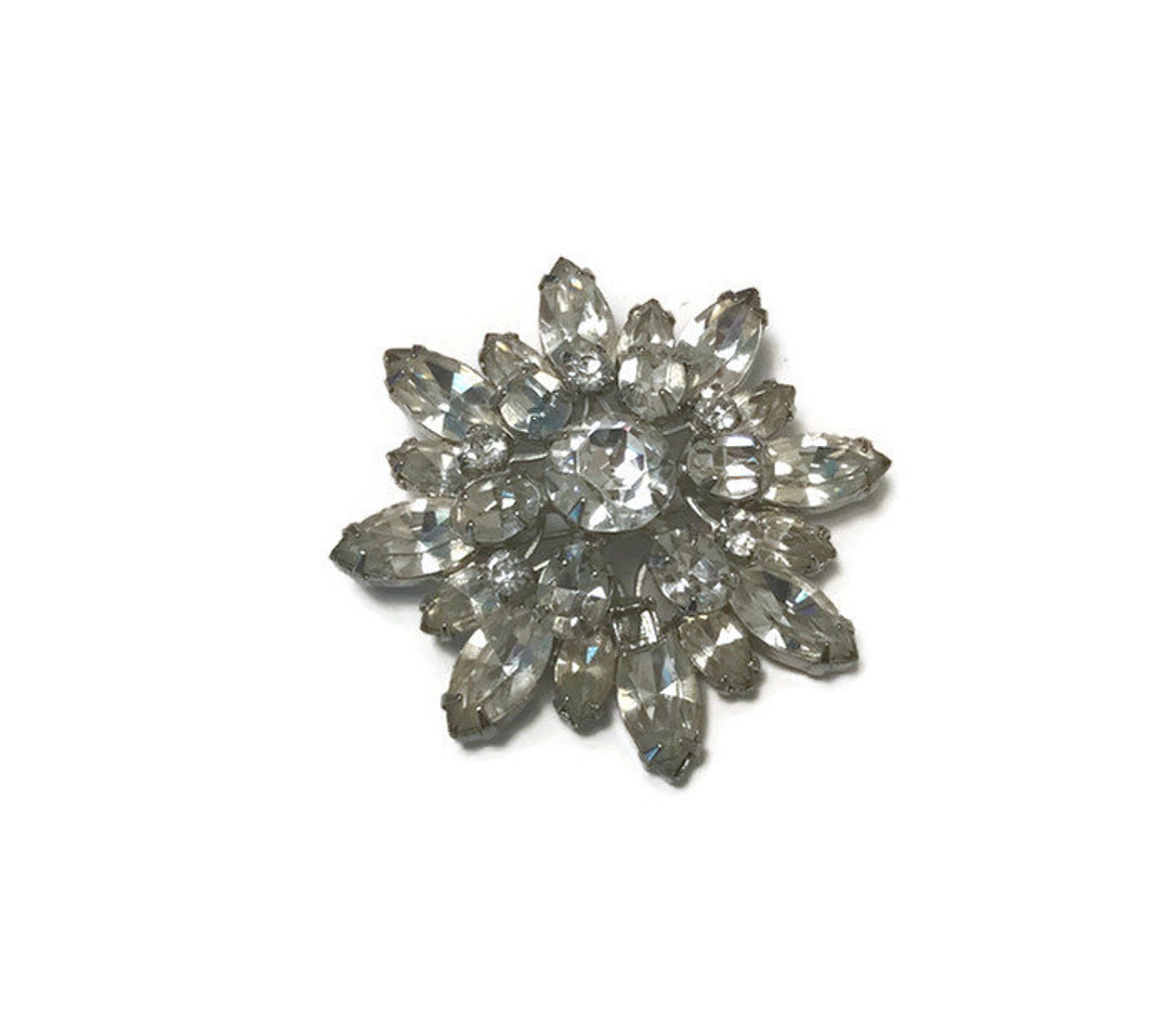 Vintage Rhinestone Starburst Brooch, Signed Weiss Brooch, 1950s Brooch ...