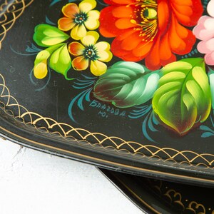 6 Vintage Hand Painted Tole Trays Zhostovo Floral Platters Painted ...