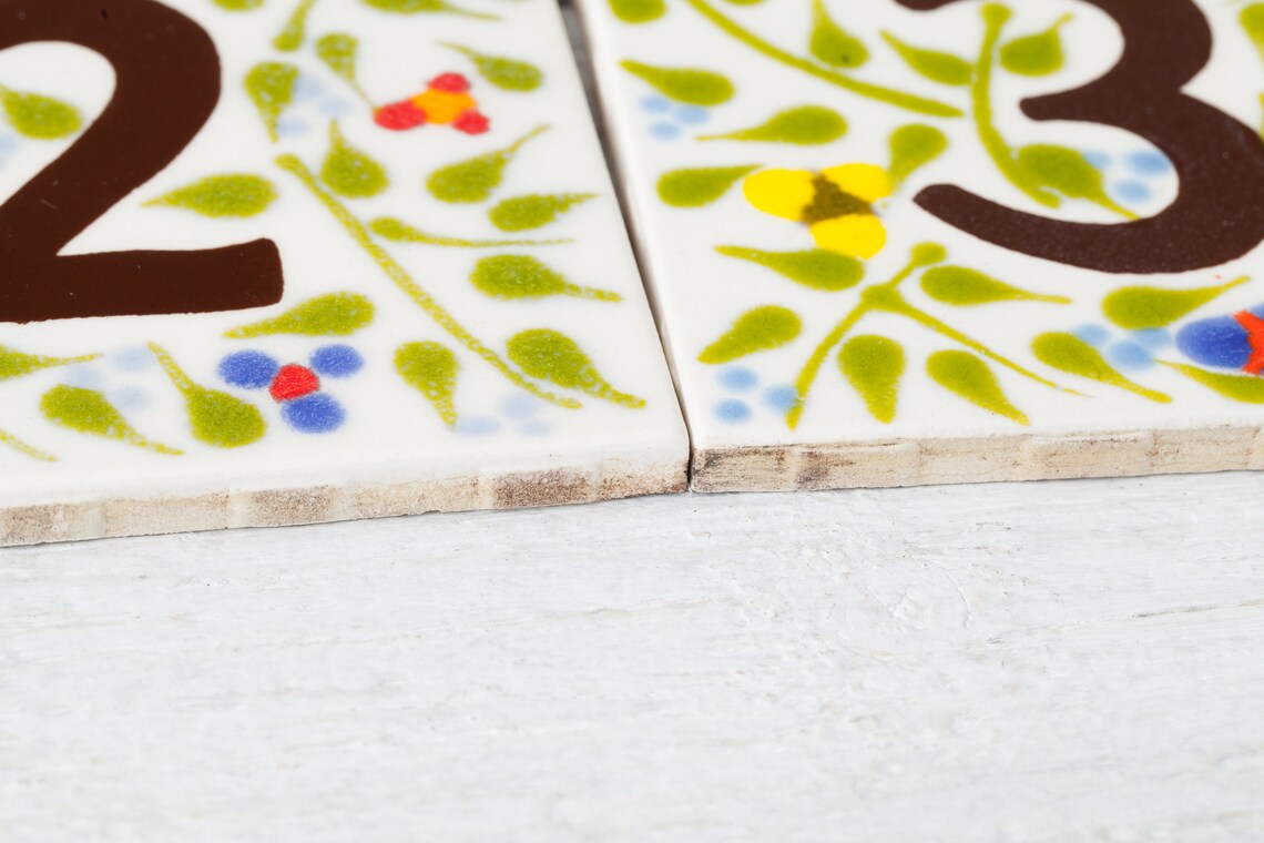 One Ceramic House Number Tile Vintage Floral House Numbers - Etsy