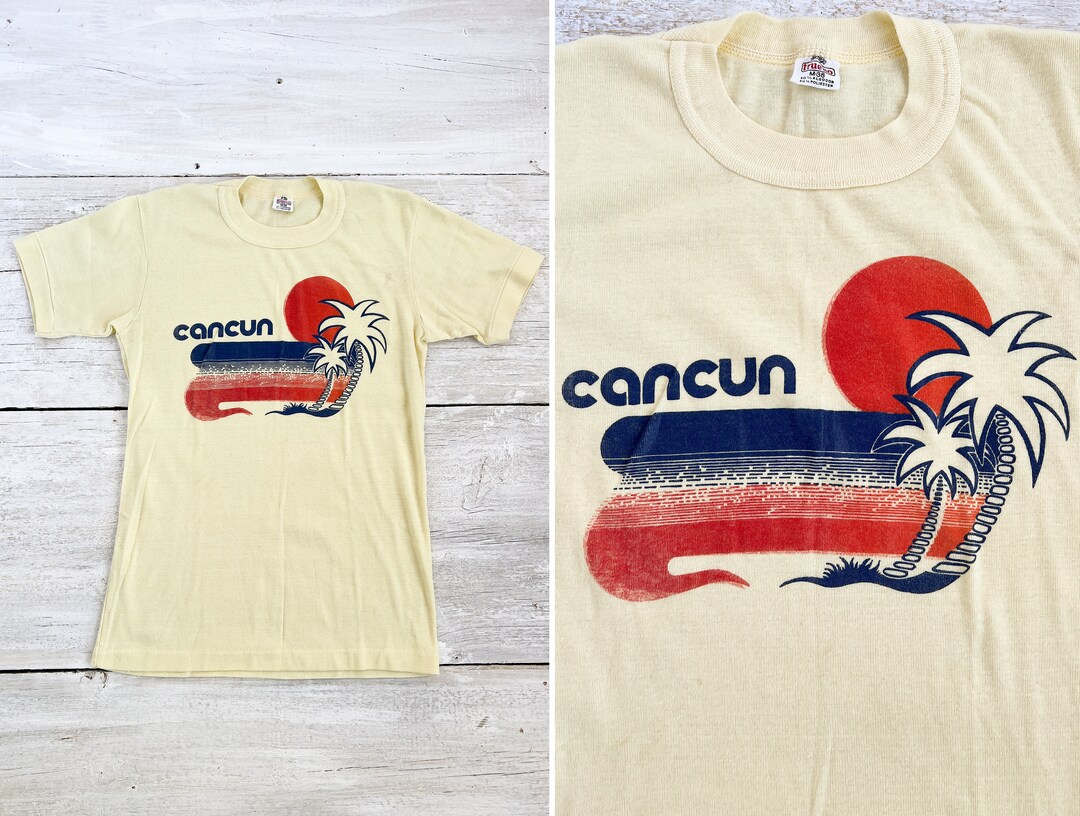 Vintage 70's Yellow Cancun T-shirt - Trueno Butter Yellow Cotton Poly ...