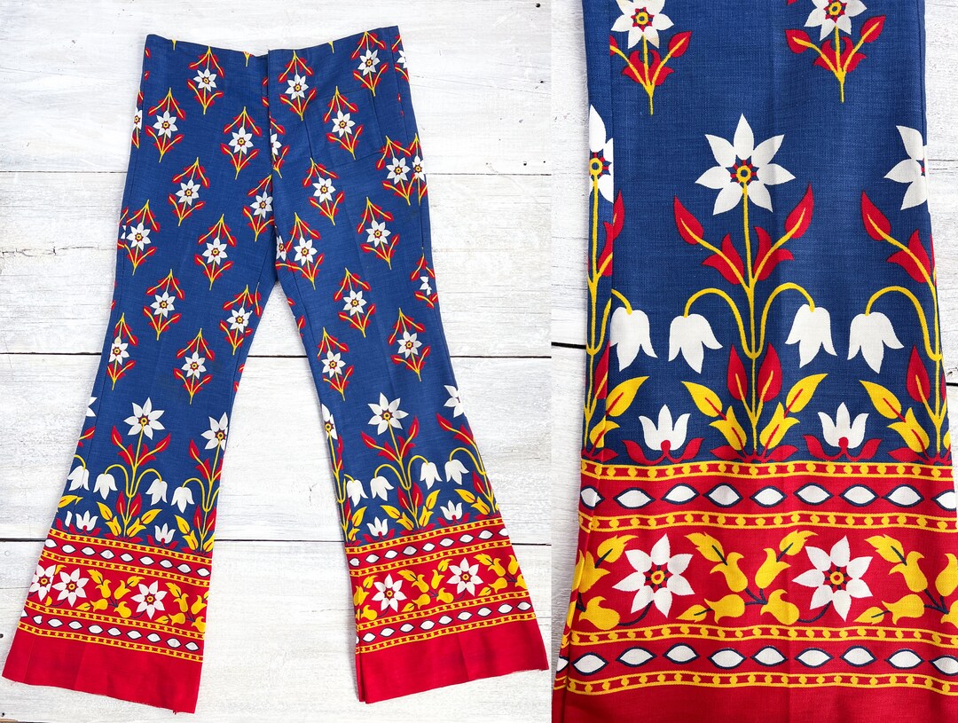Vintage 70's Patterned Bell Bottoms Floral Flares Handmade Wide Leg ...