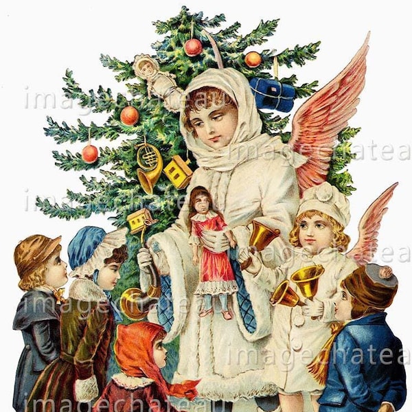 Christmas ANGEL Roses Large DIGITAL DOWNLOAD 9 Inches High Blue Robe ...