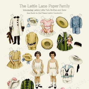 LETTIE LANE Paper Dolls DIGITAL Download Twins Sister Brother 1908 Boy ...
