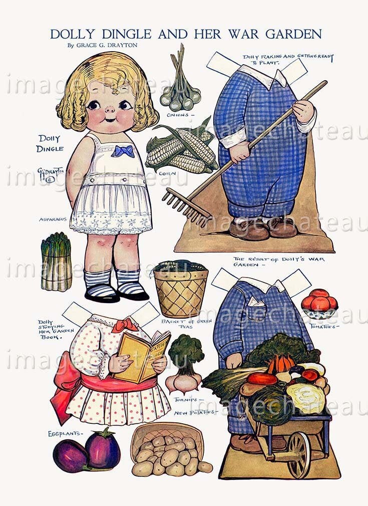 Paper Doll DOLLY DINGLE WWI Patriotic War Garden Digital - Etsy