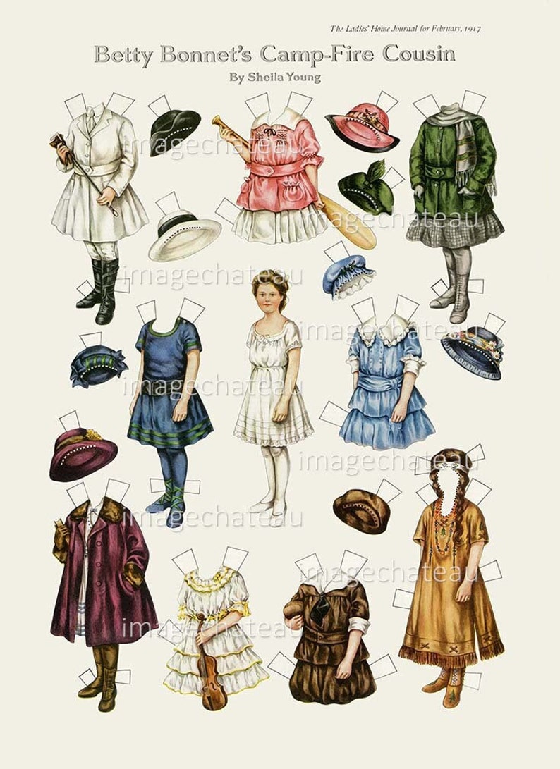 BETTY BONNET Paper Doll DIGITAL Camp Fire Cousin Bathing Horse - Etsy