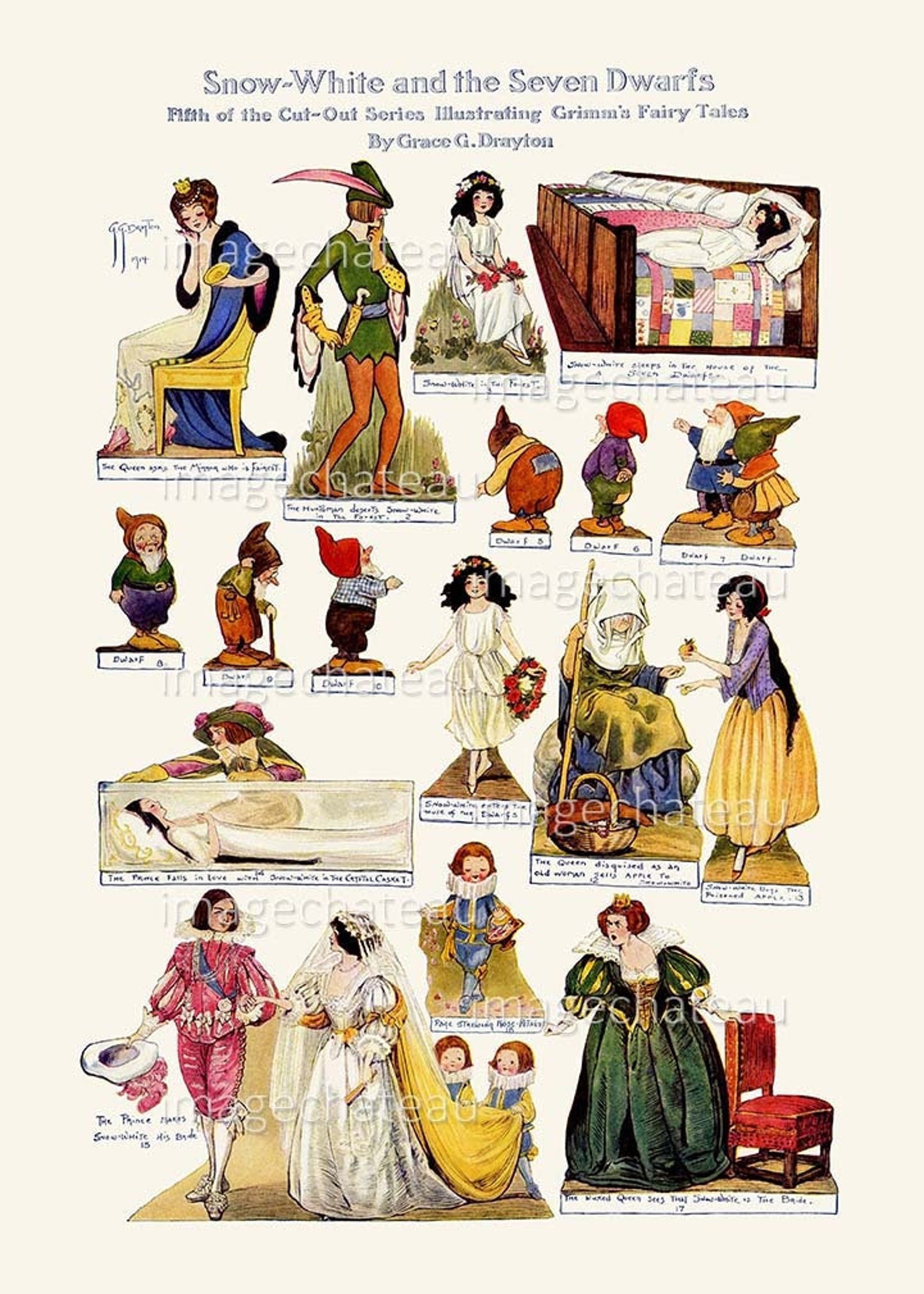 SNOW WHITE Cut Outs Digital DOWNLOAD Grace Drayton Seven Dwarfs Wicked ...