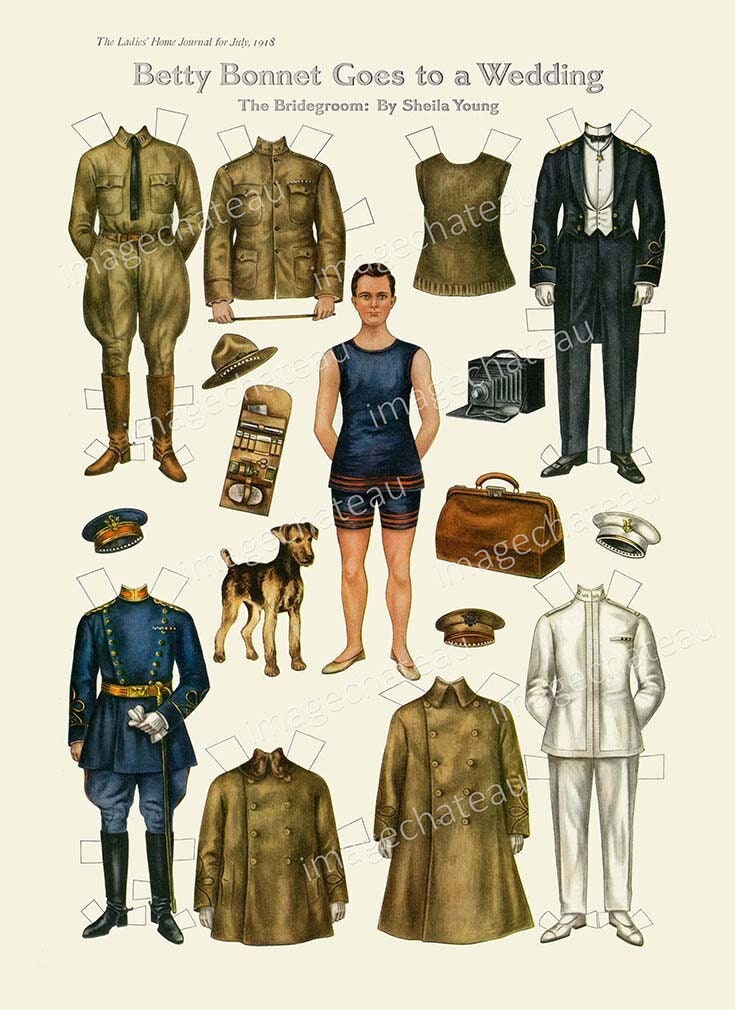 BETTY BONNET WWI Military Wedding Digital Download Paper Dolls Handsome ...