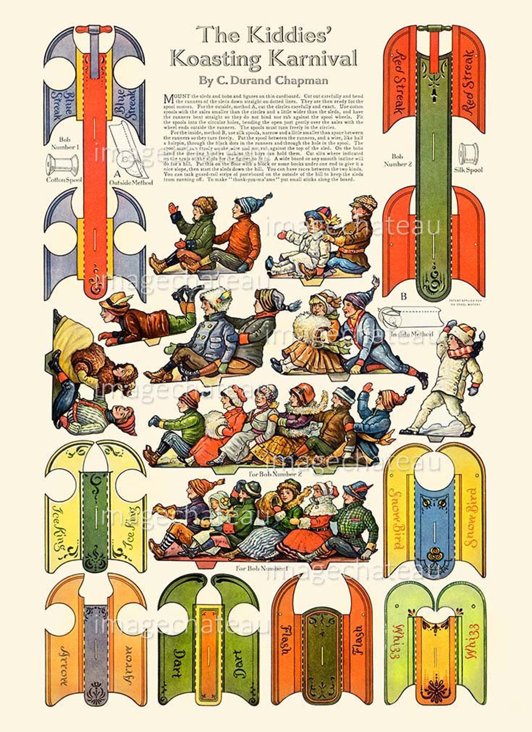 Snow BOB SLED DIGITAL Download Cut Outs Little Boys Girls Sledding ...