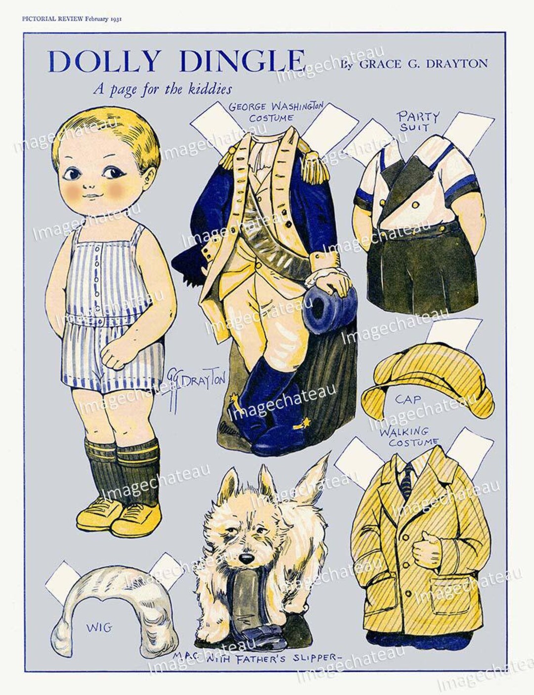 DOLLY DINGLE Paper Doll Digital DOWNLOAD George Washington Mac the Dog ...