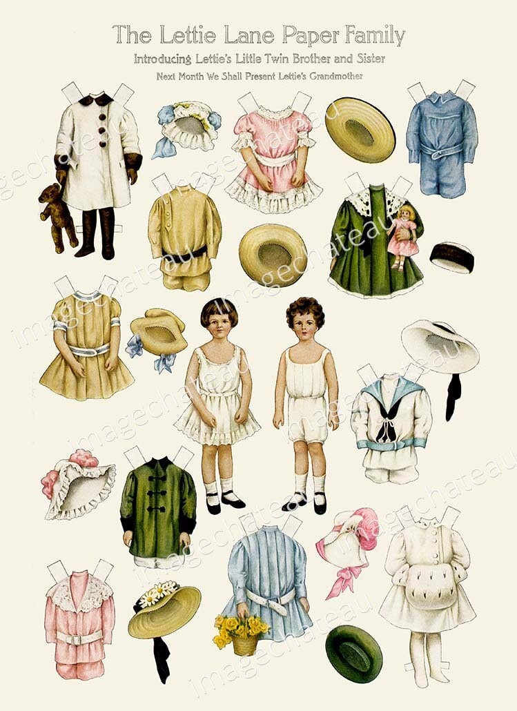 LETTIE LANE Paper Dolls DIGITAL Download Twins Sister Brother 1908 Boy ...
