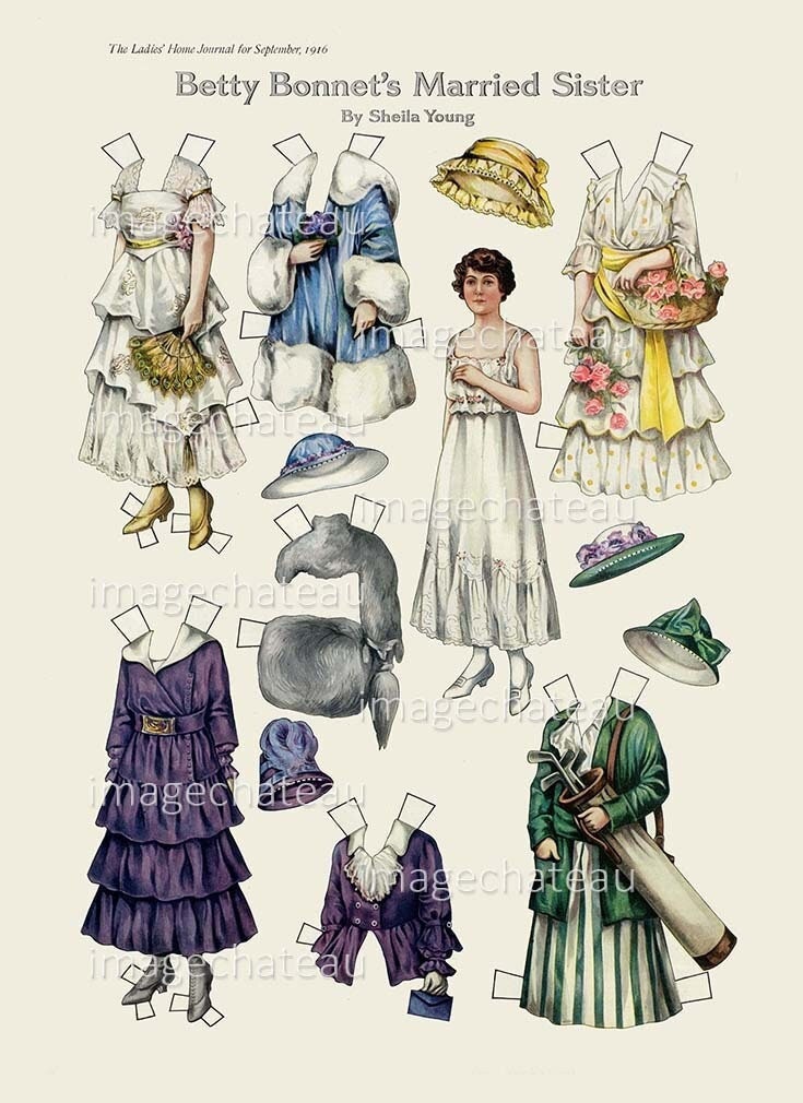 BETTY BONNET Paper Dolls DIGITAL Download Married Sister Fancy Dresses ...