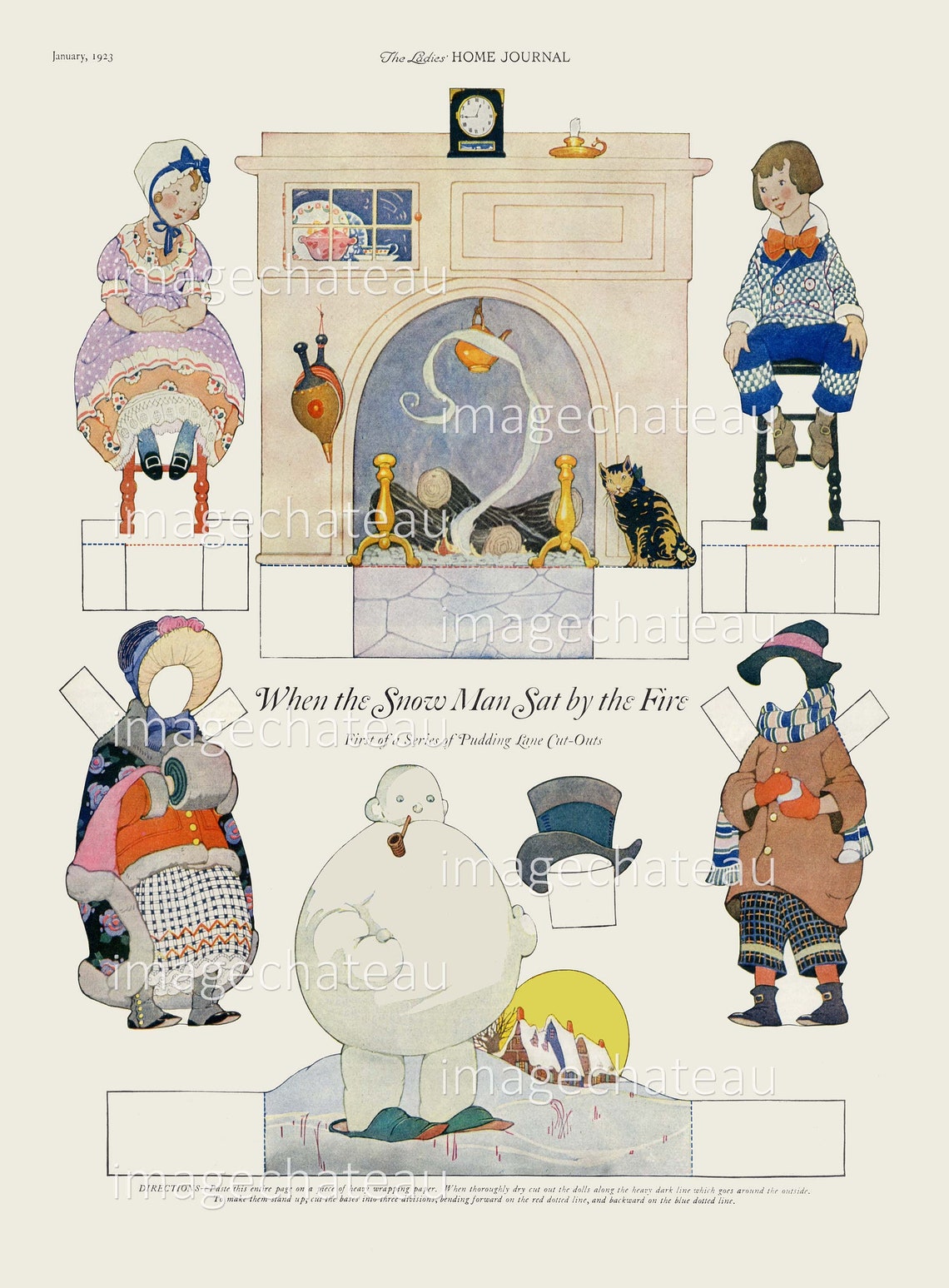 Winter Paper Dolls DIGITAL DOWNLOAD Snowman Fireplace by - Etsy