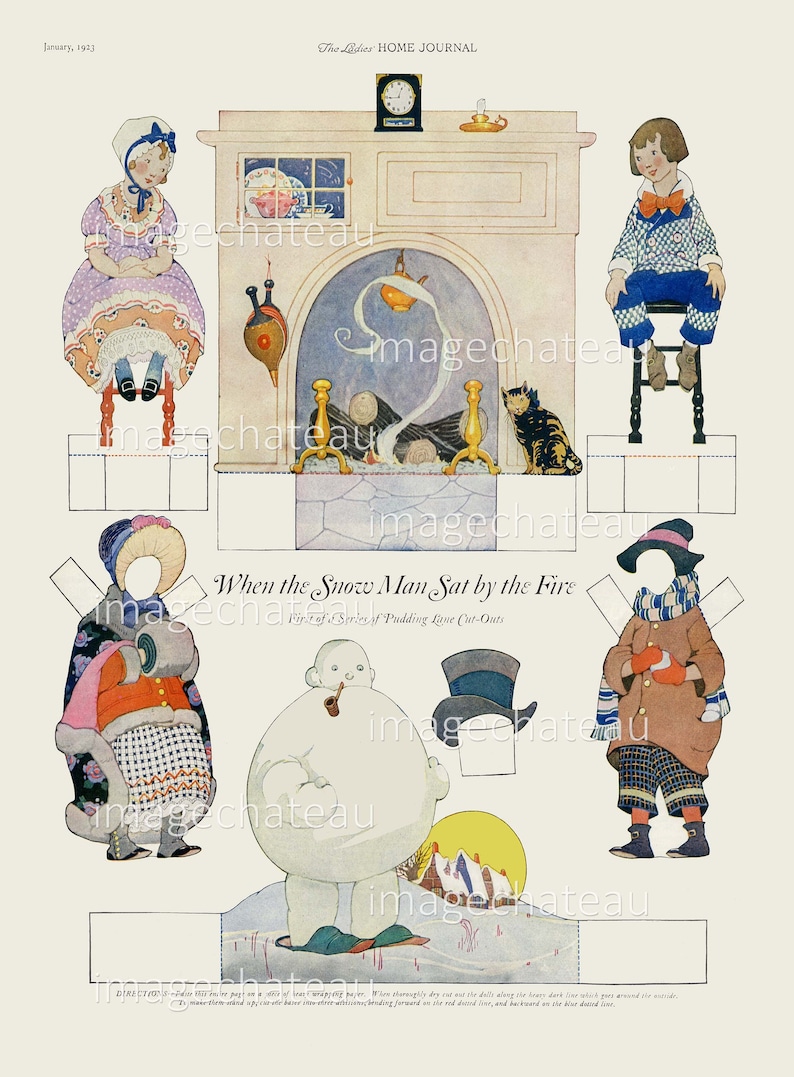 Winter Paper Dolls DIGITAL DOWNLOAD Snowman Fireplace by - Etsy