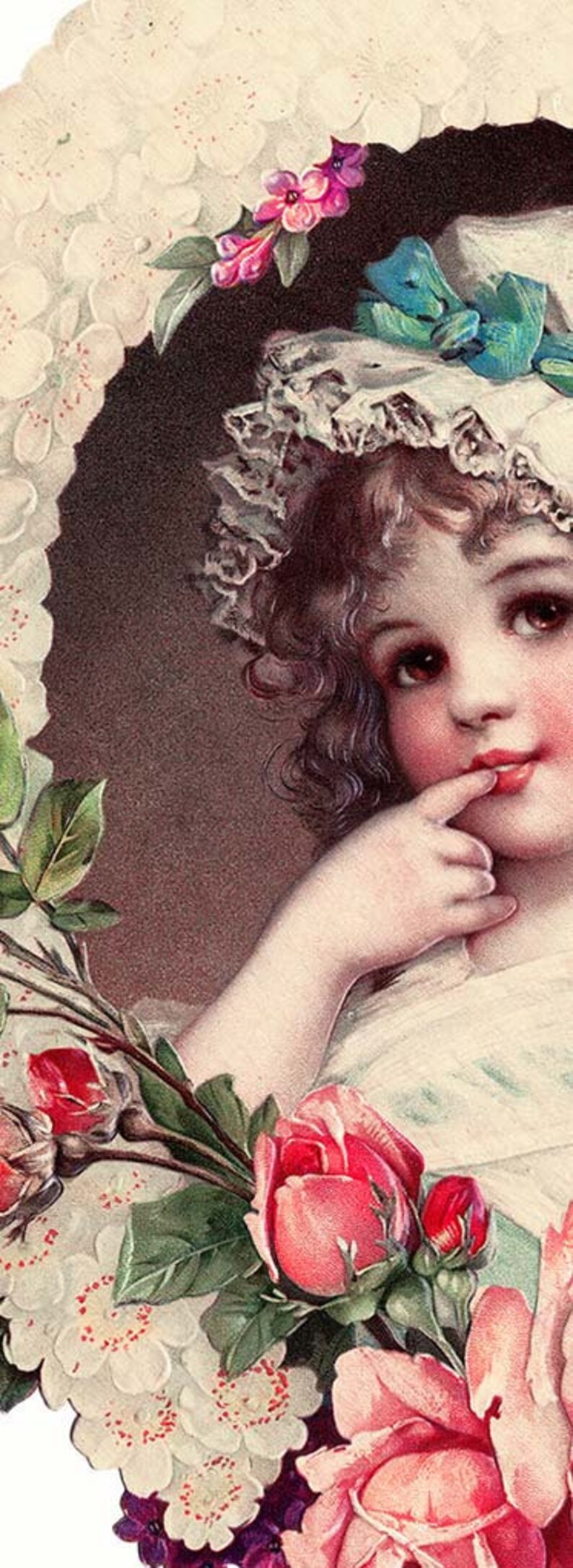 Little GIRL Bonnet Large DIGITAL DOWNLOAD Pink Roses by Frances ...