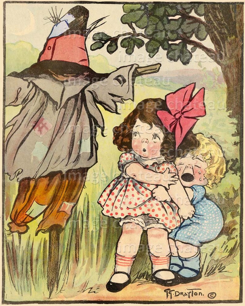 Scarecrow and Children DIGITAL DOWNLOAD Grace Drayton Frightened Scared ...