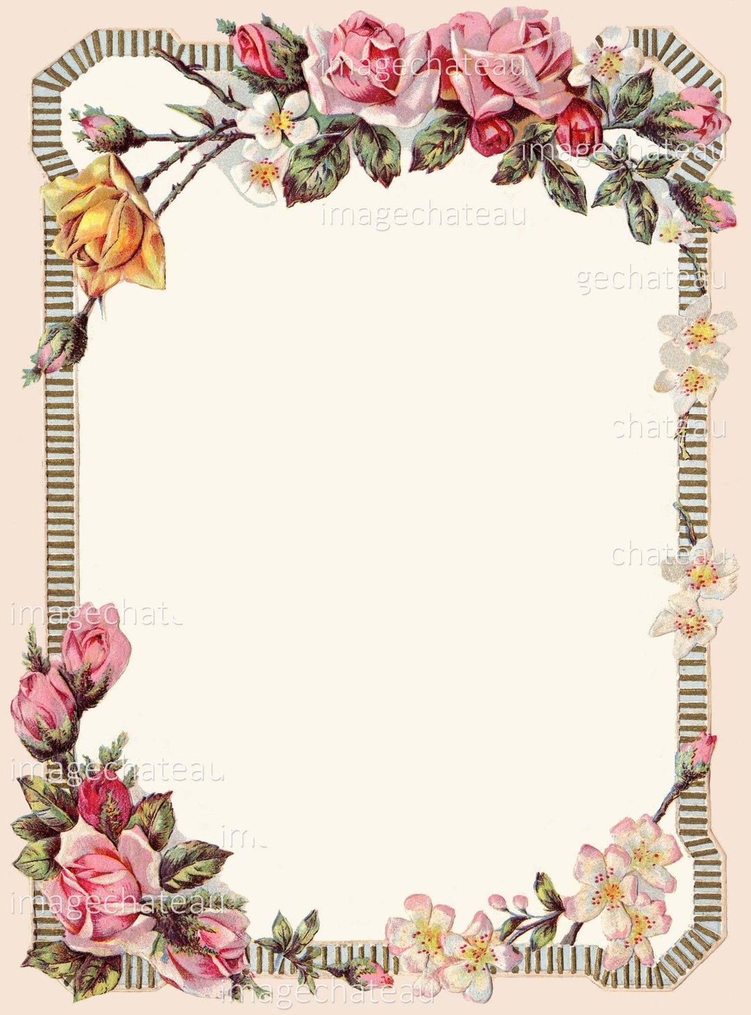 Floral Border Digital Download For Scrapbook Junk Journal Pink Yellow