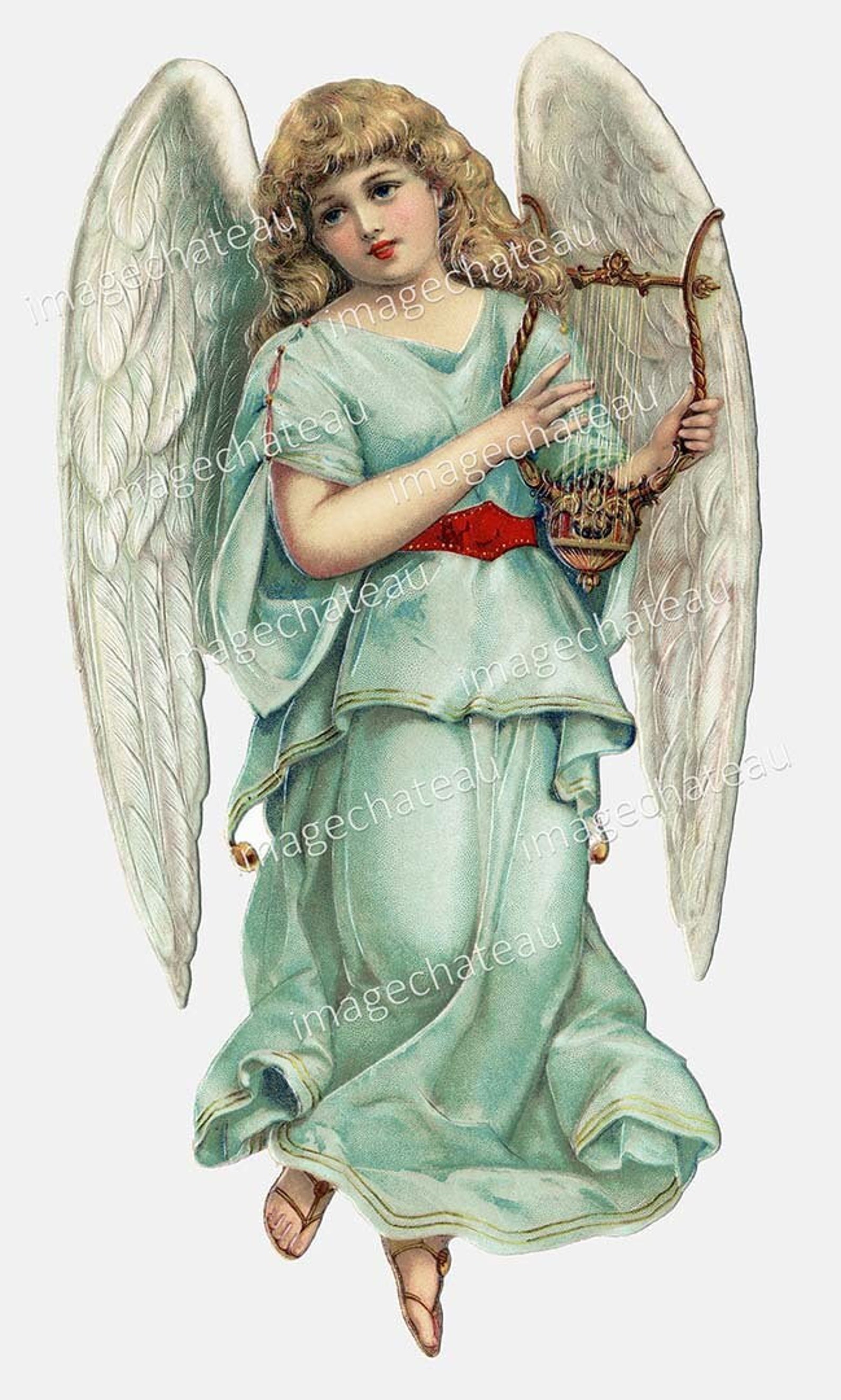 ANGEL in Blue DIGITAL DOWNLOAD Playing Harp Large 8.5 Inch Tall ...