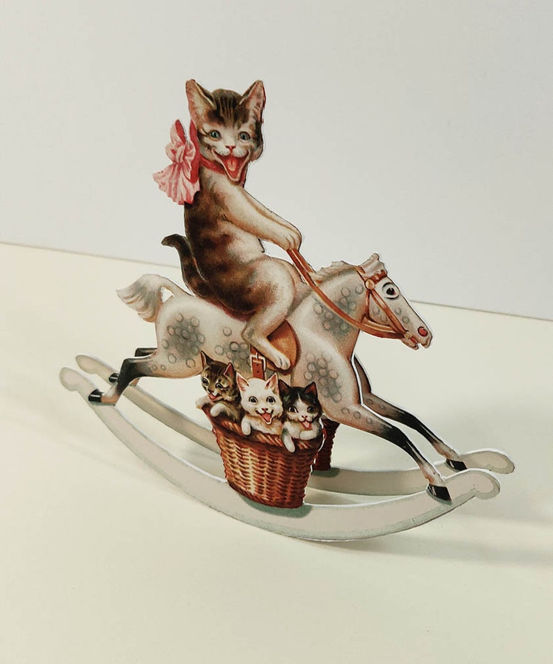 Cat ROCKING Horse Paper Toy DIGITAL DOWNLOAD Basket of Kittens Rocker ...