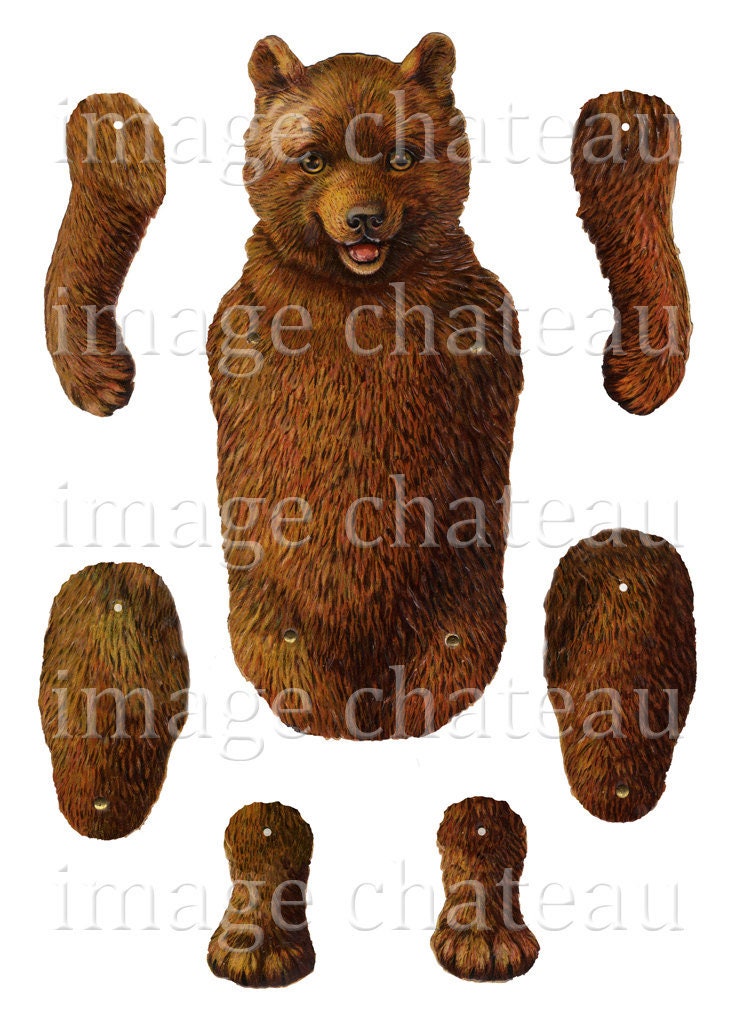 Teddy BROWN BEAR Paper Mechanical Toy Printable DIGITAL Download Cut ...