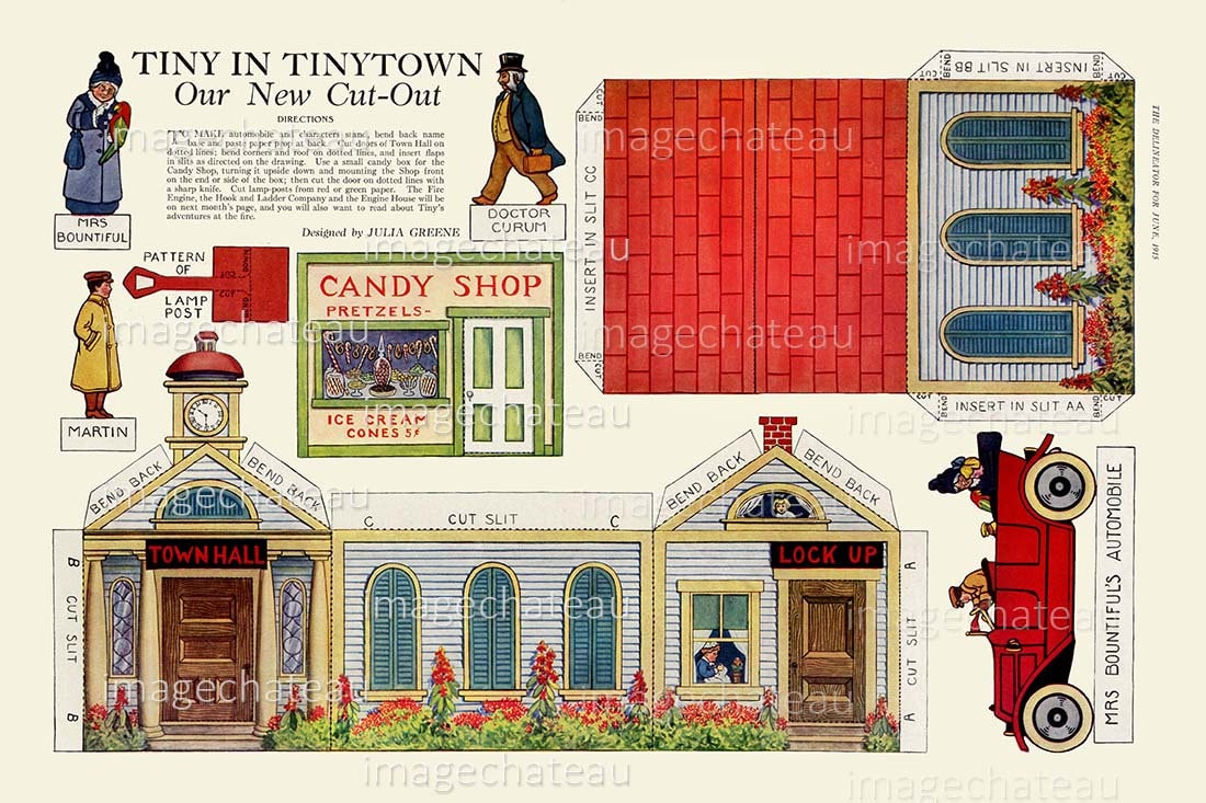 Town Hall TINYTOWN Cut Outs DIGITAL Download 1915 Candy Store ...
