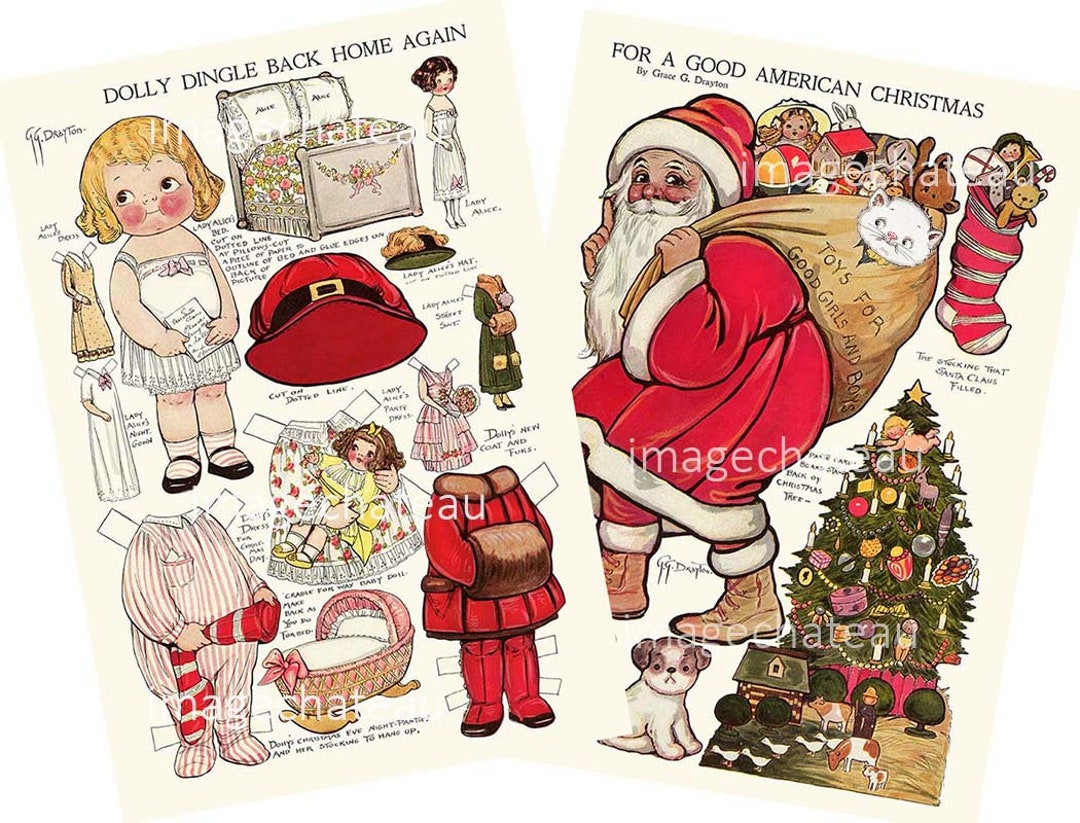 DOLLY DINGLE Paper Dolls DIGITAL Download Santa Claus American ...
