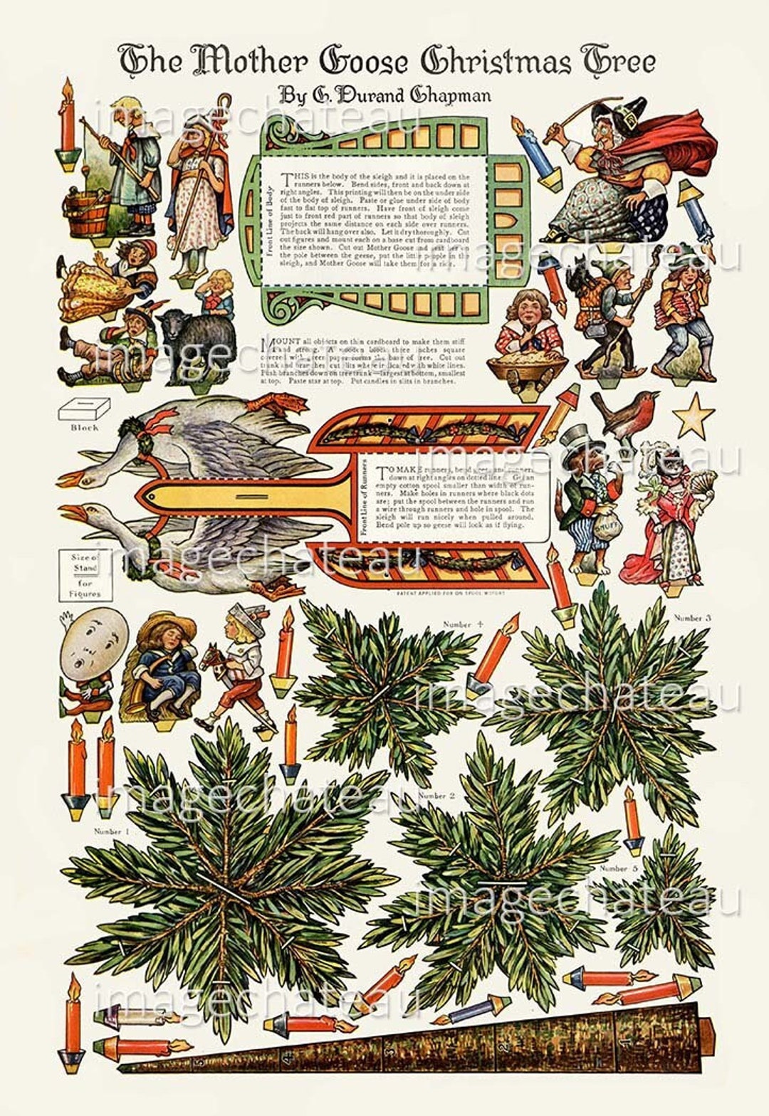 MOTHER GOOSE Christmas Cut Outs DIGITAL Download Sleigh Geese Tree ...