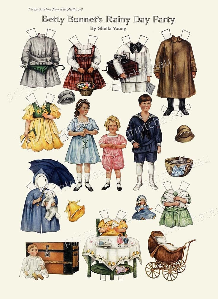 BETTY BONNET Rainy Day Party Paper Dolls DIGITAL Download Dolls Buggy ...