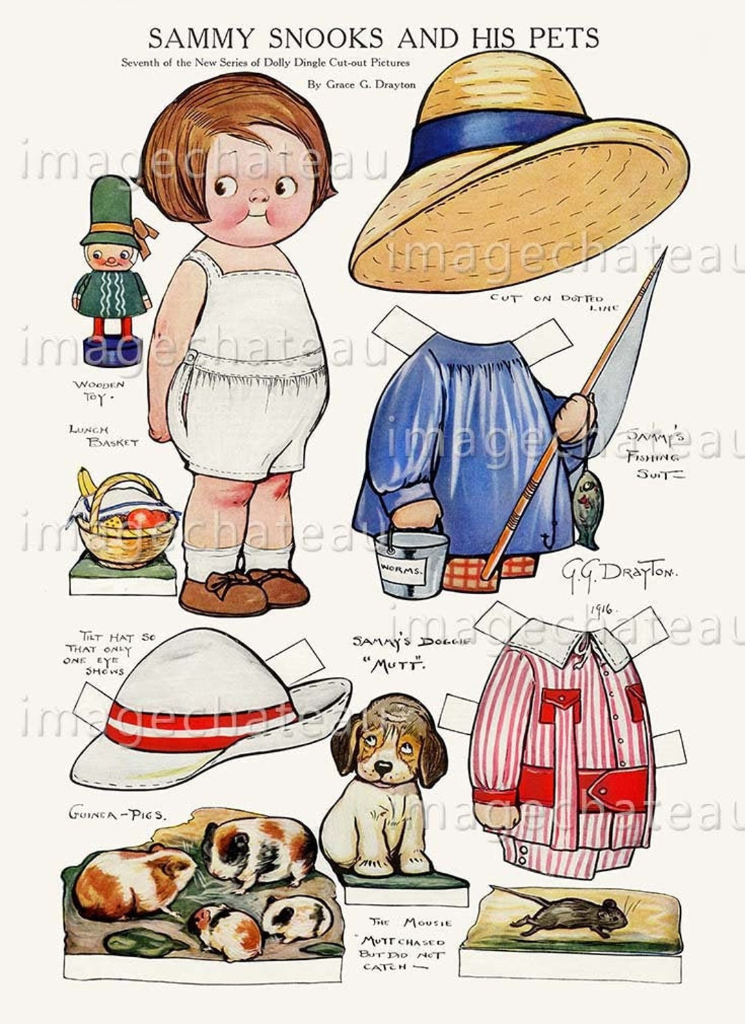 DOLLY DINGLE Sammy Snooks Paper Doll DIGITAL Download Puppy Dog Guinea ...