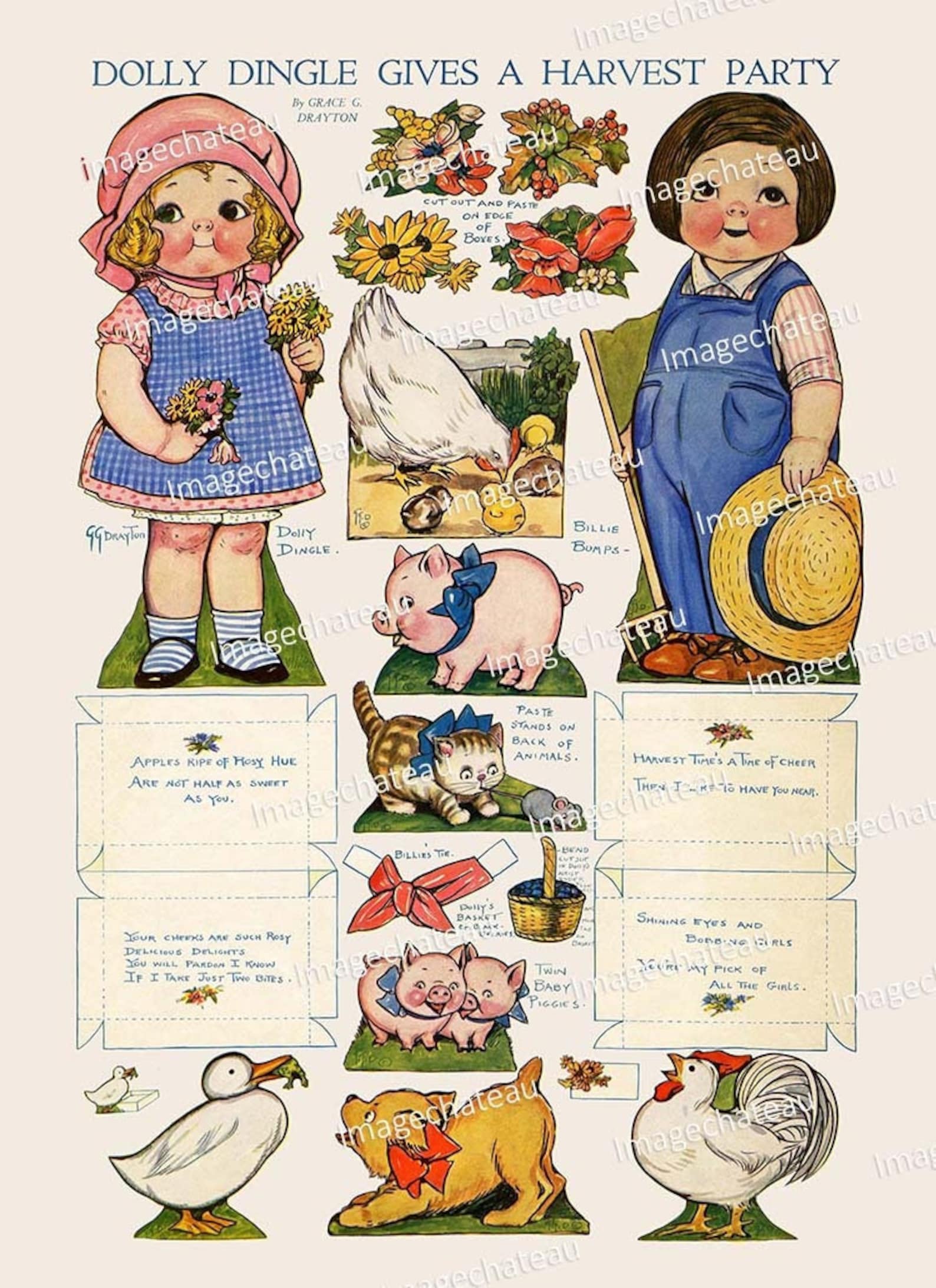 Farm DOLLY DINGLE Paper Doll DIGITAL Download Harvest Party Pigs With ...