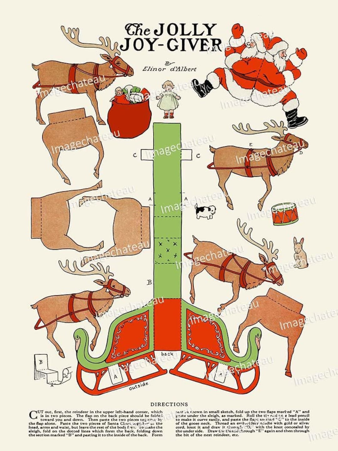 SANTA CLAUS Cut Out DIGITAL Download Christmas Reindeer Sleigh Xmas Eve ...