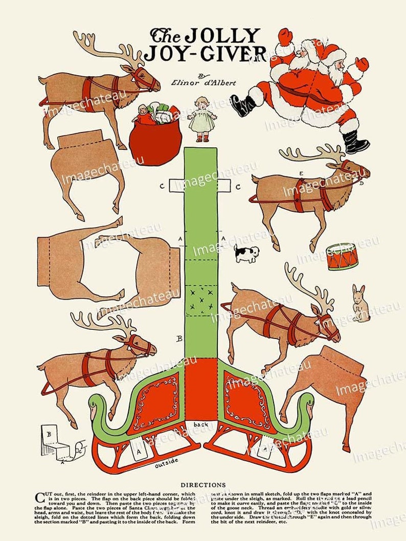SANTA CLAUS Cut Out DIGITAL Download Christmas Reindeer Sleigh Xmas Eve ...