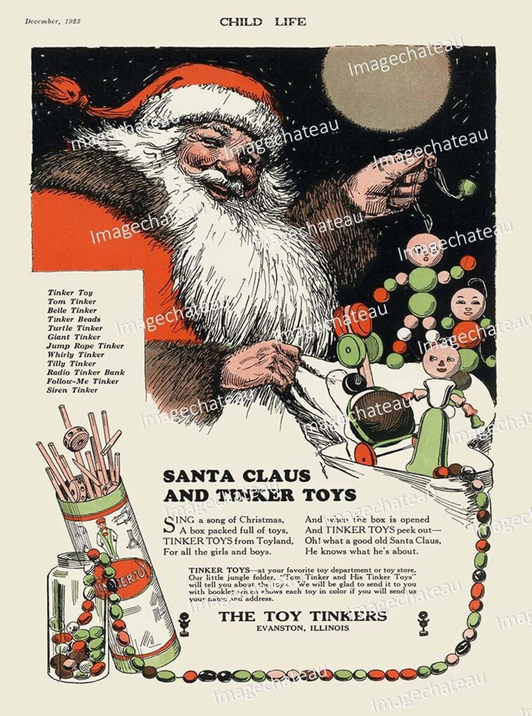 SANTA CLAUS Tinker Toy Ad Digital DOWNLOAD Christmas 8x10 Frameable or ...