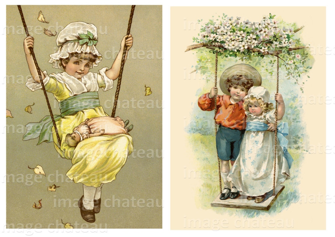 CHILDREN SWINGING on Backyard Swing Printable DIGITAL Download Brother ...