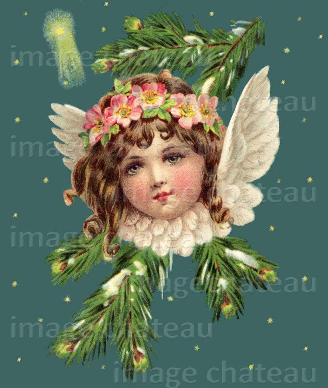 Pretty ANGEL Face DIGITAL DOWNLOAD Christmas Flowers in Hair Little ...